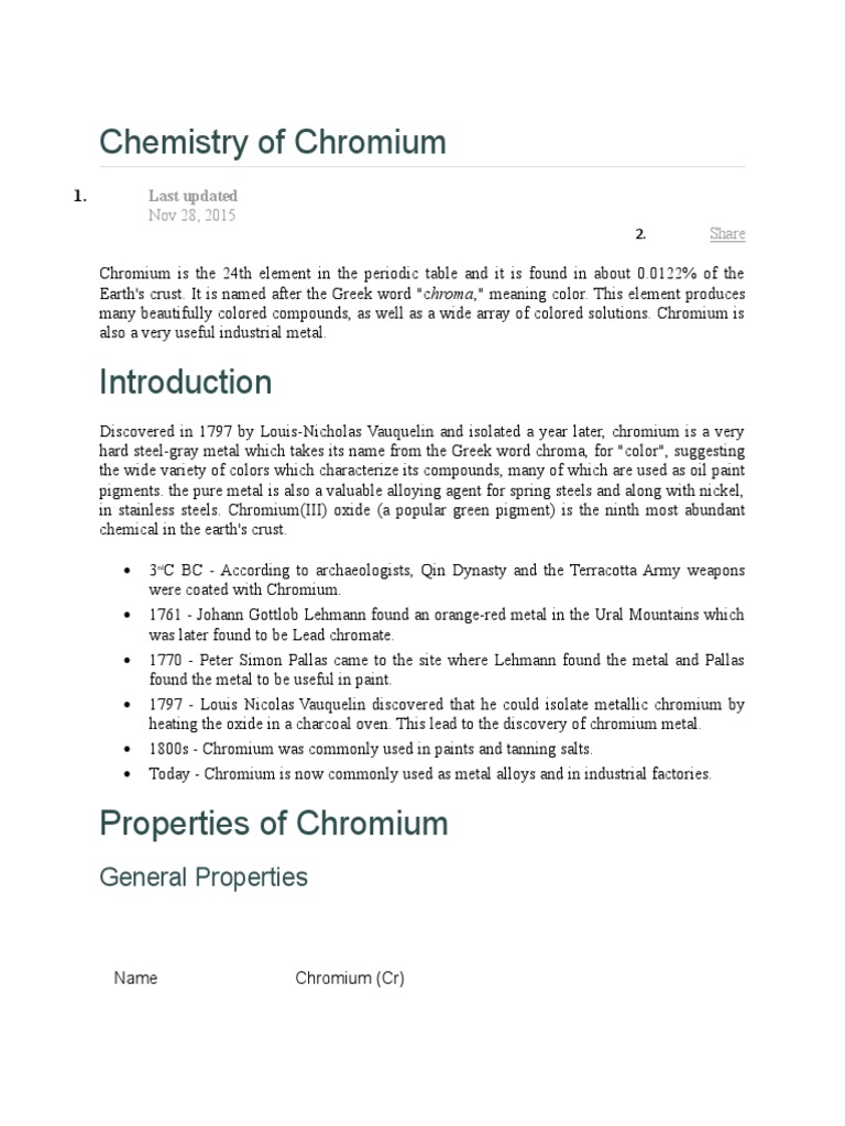 An In-Depth Look at the Element Chromium: Its Properties, Compounds ...