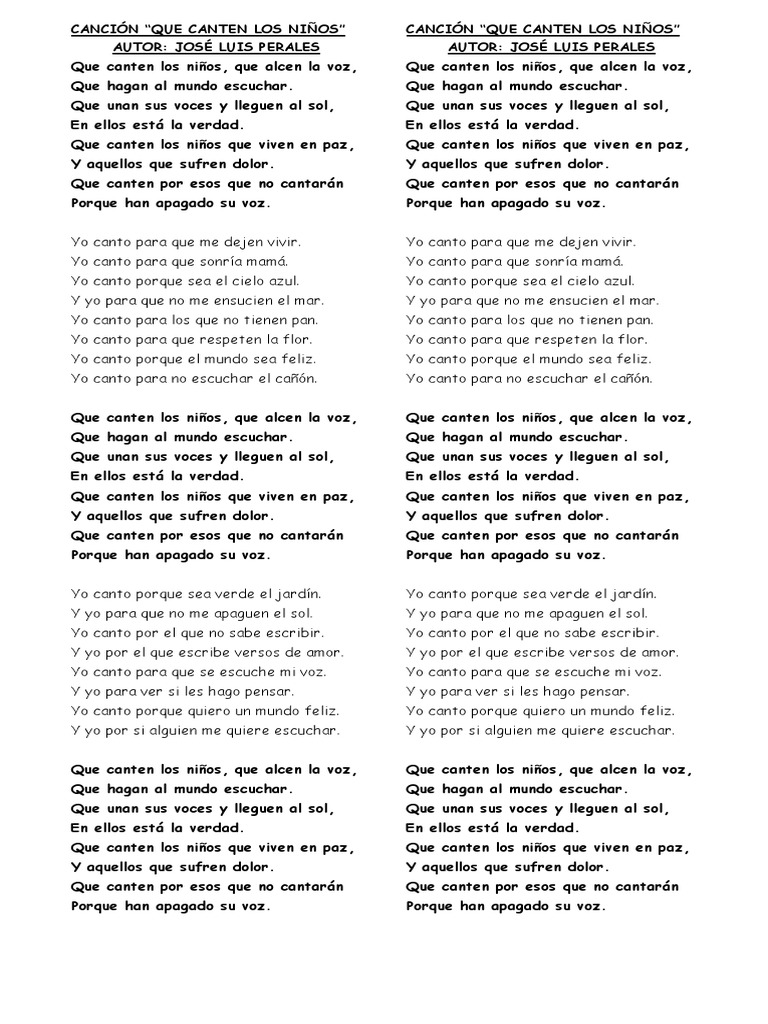 Letra de La Cancion Que Canten Los Niños | PDF | Ocio | Entretenimiento ...