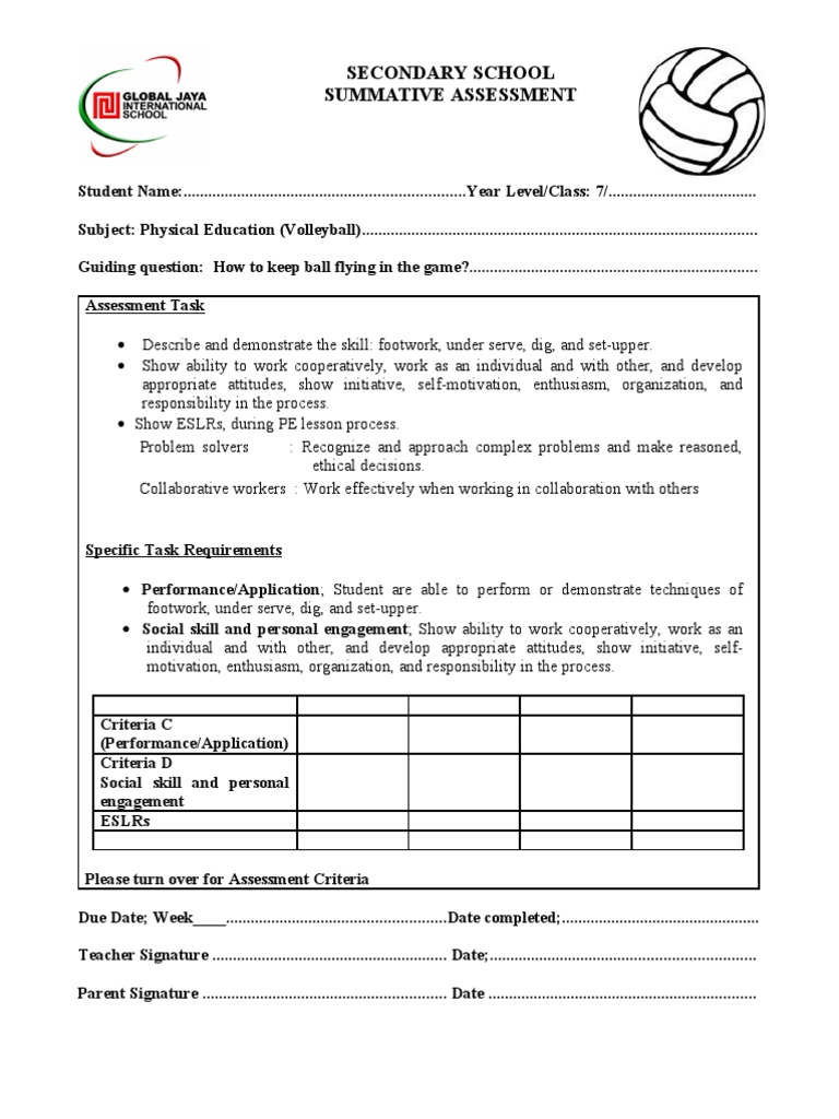 Secondary School Summative Assessment | PDF | Physical Education ...