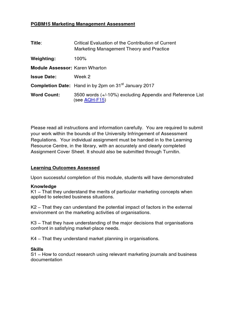 Marketing Management Evaluation Report | PDF | Marketing | Educational ...