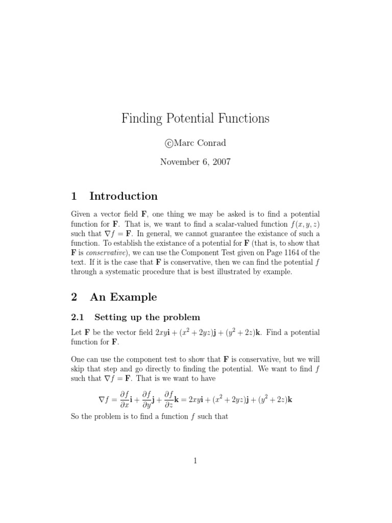 Finding Potential Function For Conservative Force PDF | PDF | Integral | Analysis