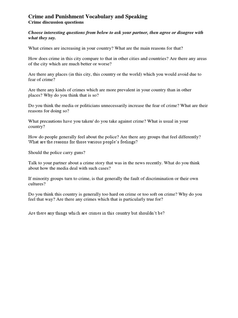 Crime and Punishment Vocabulary and Speaking | PDF