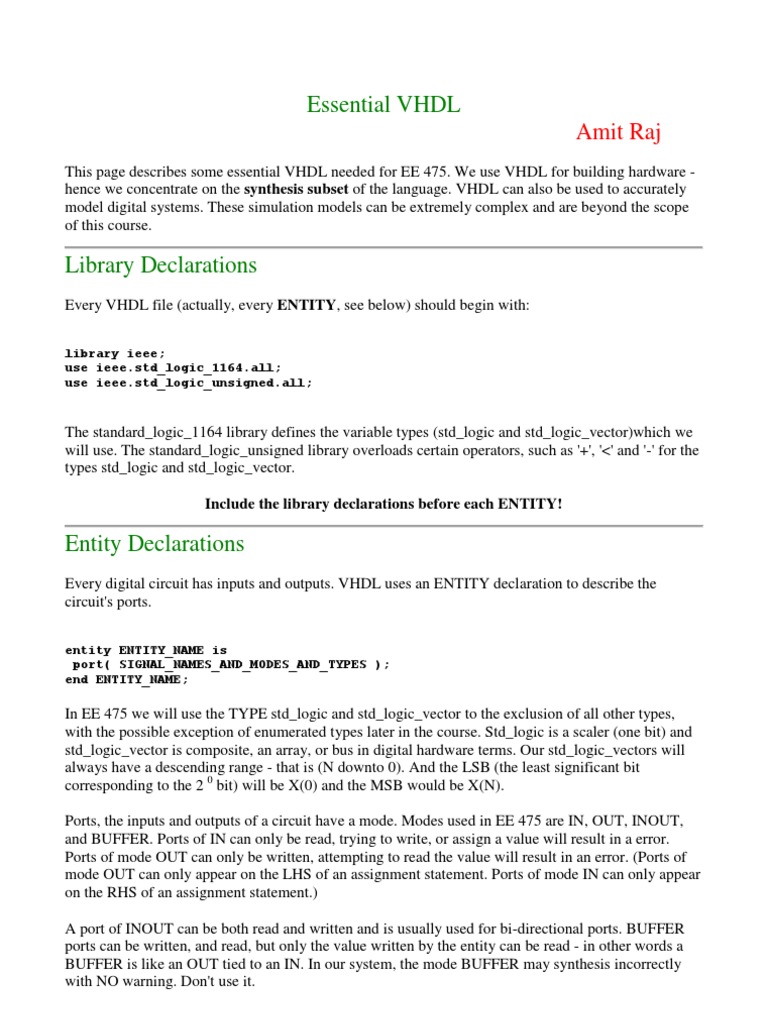Essential VHDL | PDF | Vhdl | Digital Electronics Essential VHDL | PDF | Vhdl | Digital Electronics