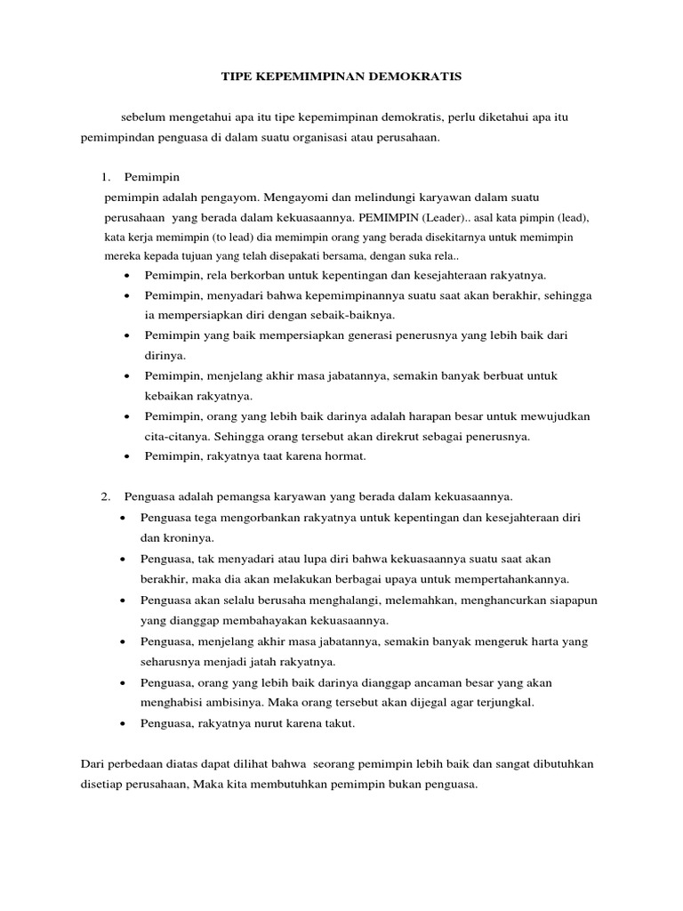 Tipe Kepemimpinan Demokratis | PDF