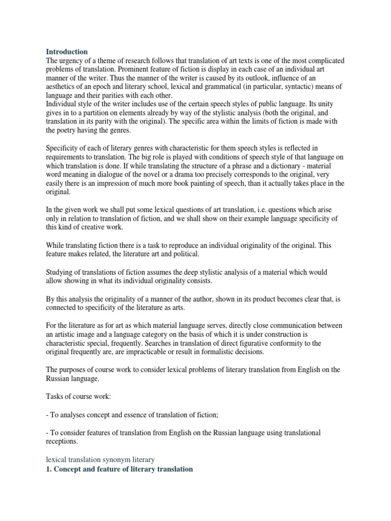 The Concept and Feature of Literary Translation | PDF | Predicate ...