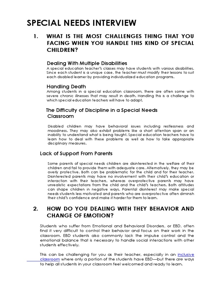 What Are The Challenges of Being A Special Education Teacher | PDF ...