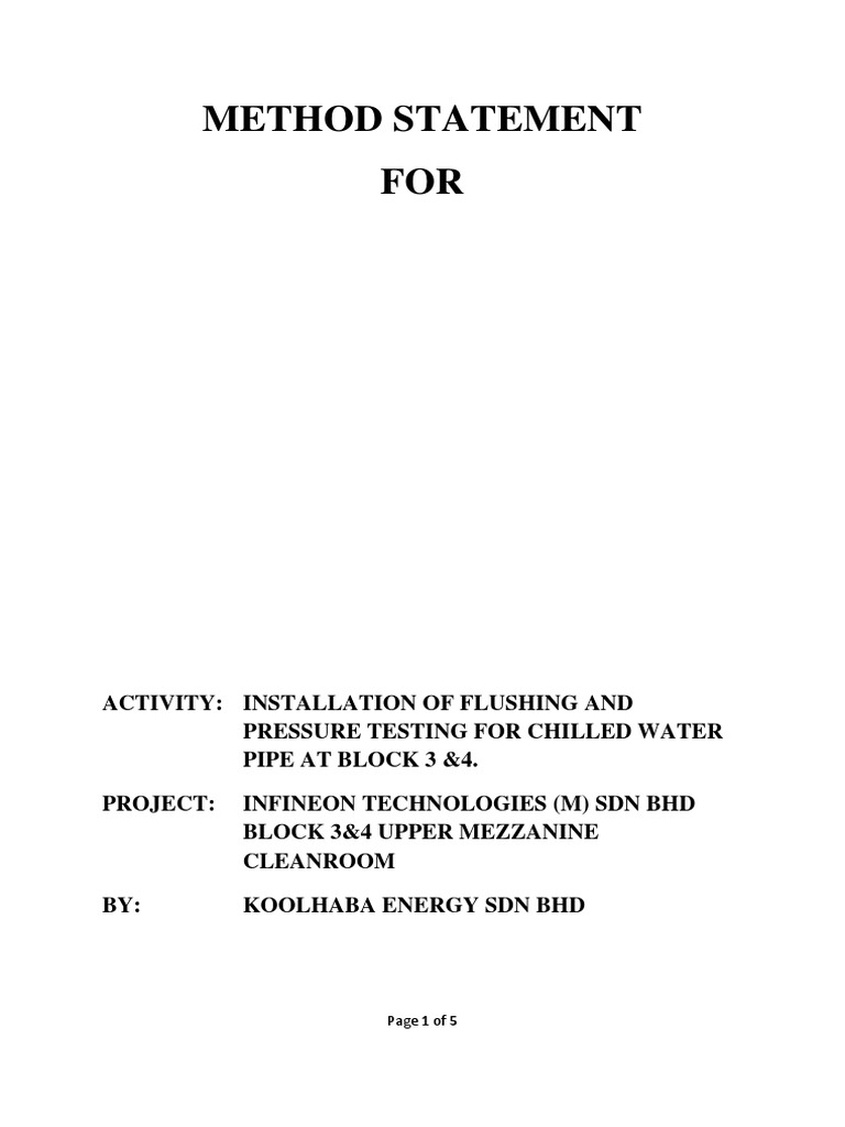 Method Statement - Flushing and Pressure Test of Chilled Water Pipe ...