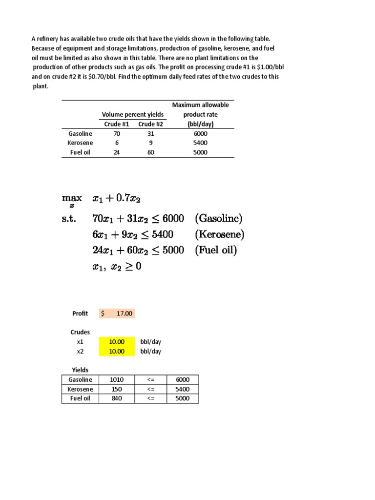 Maximum Allowable Volume Percent Yields Product Rate Crude #1 Crude #2 ...