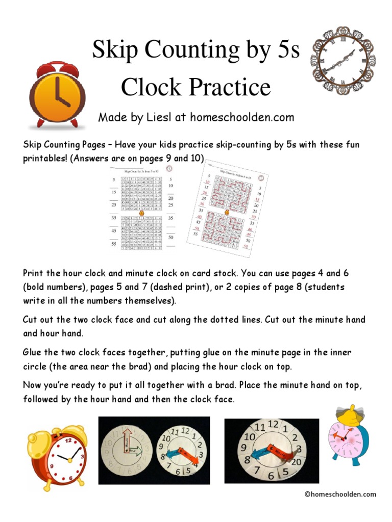 Practicing Skip Counting and Telling Time with Printable Clock ...