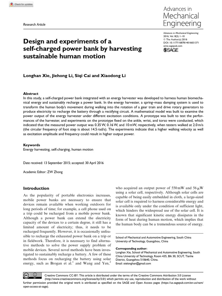 Design and Experiments of A Self-Charged Power Bank by Harvesting ...