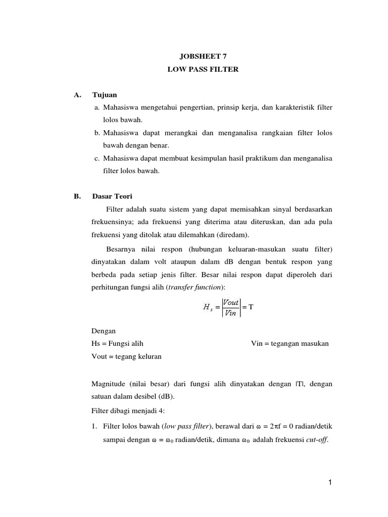 LAB STL 02 Jobsheet 7 Low Pass Filter | PDF