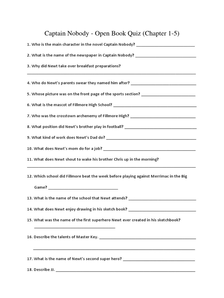 Captain Nobody - Open Book Test Chapter 1-5 | PDF | Leisure