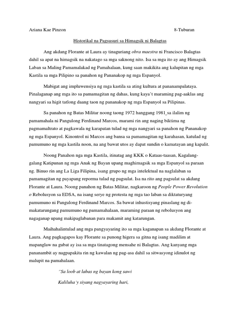 Historikal Na Pagsusuri Sa Himagsik Ni Balagtas | PDF