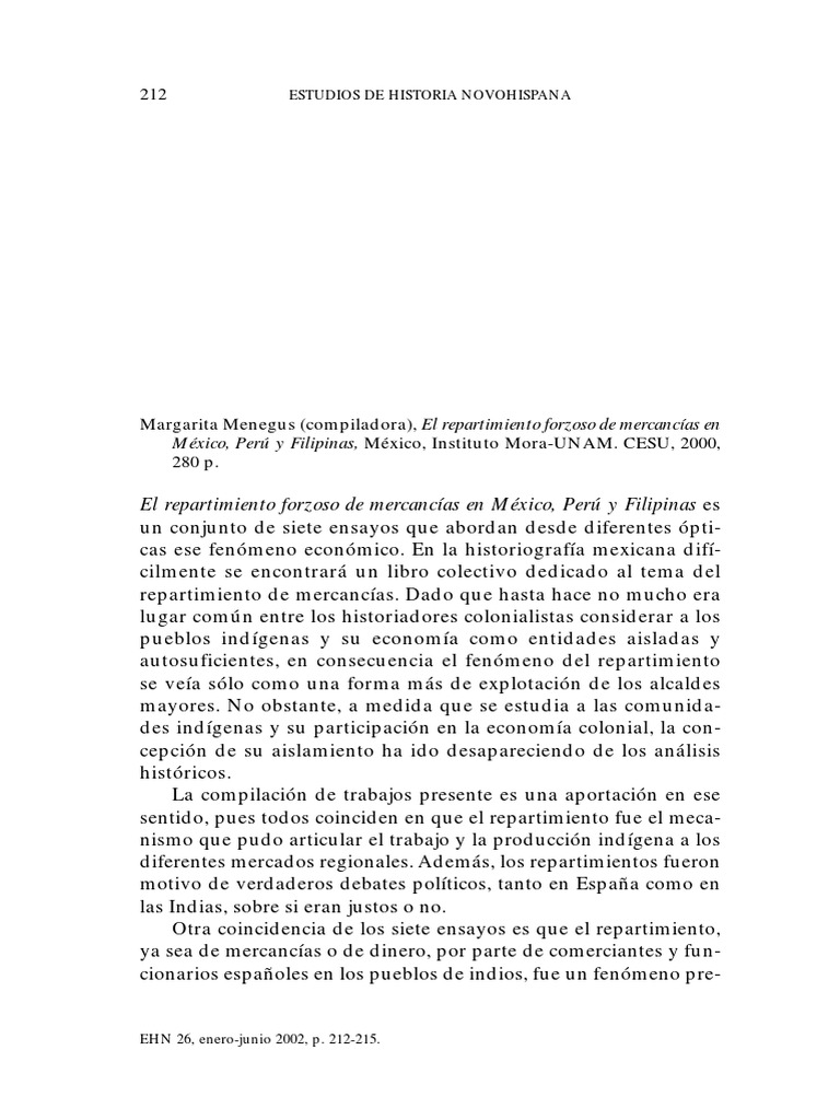 El Repartimiento Forzoso de Mercancías en México, Perú y Filipinas, M ...