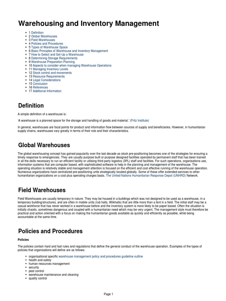 Warehousing and Inventory Management: Policies | PDF | Warehouse ...