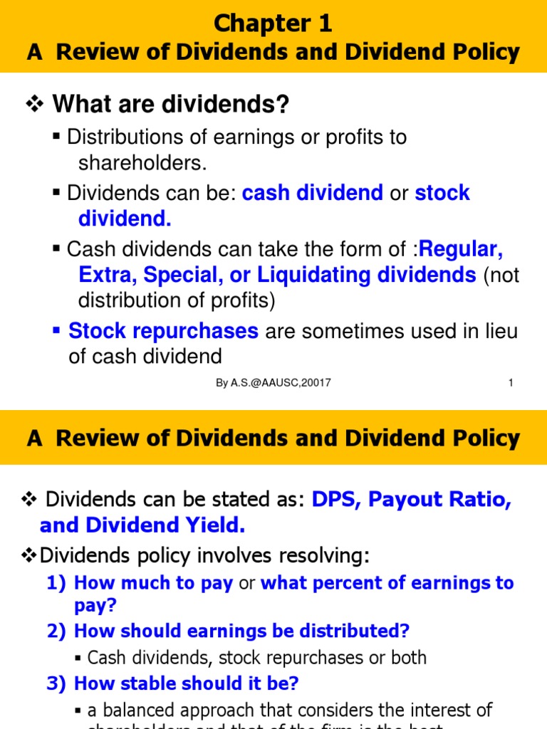 Chapter 1 (B) Dividends and Dividend Policy | PDF | Share Repurchase ...