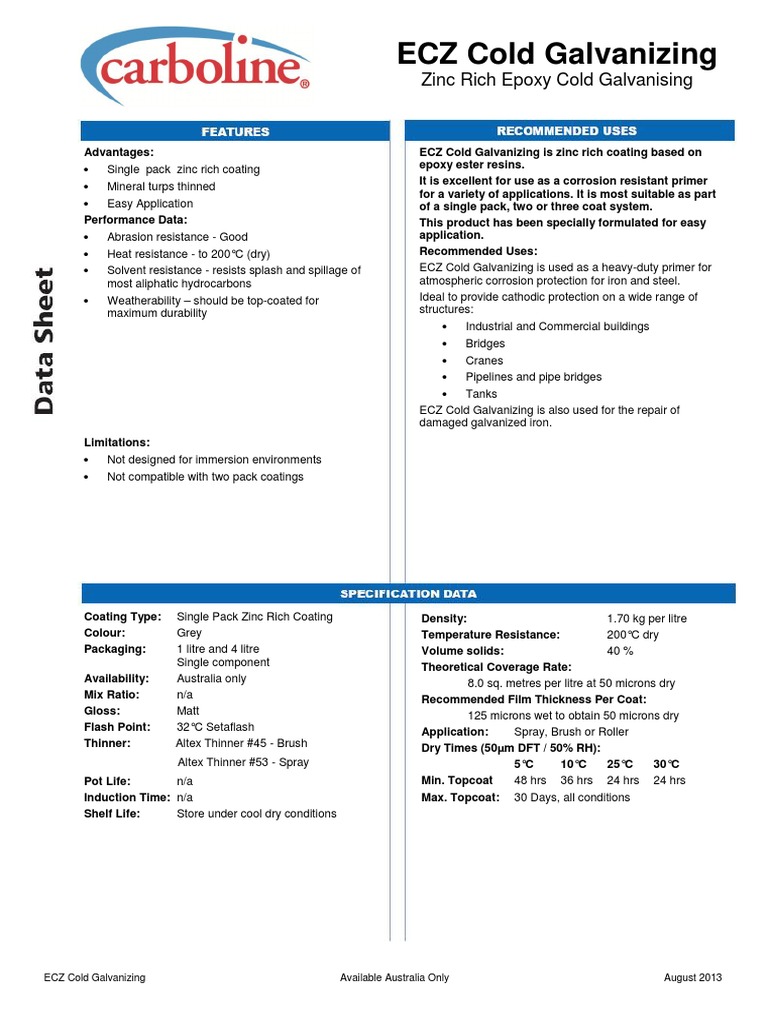ECZ Cold Galvanizing PDS | PDF | Galvanization | Epoxy
