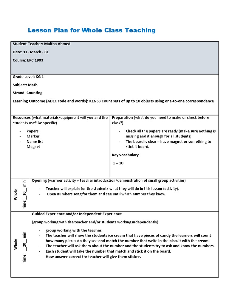 Lesson Plan For Whole Class Teaching | PDF | Lesson Plan | Teachers