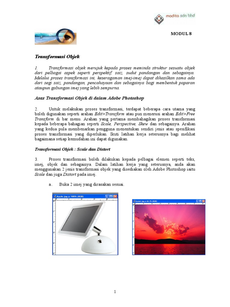 Asas Photoshop Modul 8 (Final) - Asas Transformasi Objek | PDF