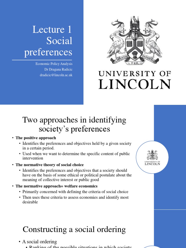 Lecture 1 Social Preferences | PDF | Pareto Efficiency | Utility