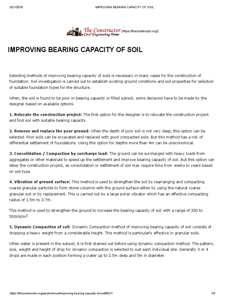Improving Bearing Capacity of Soil | PDF | Soil | Foundation (Engineering)