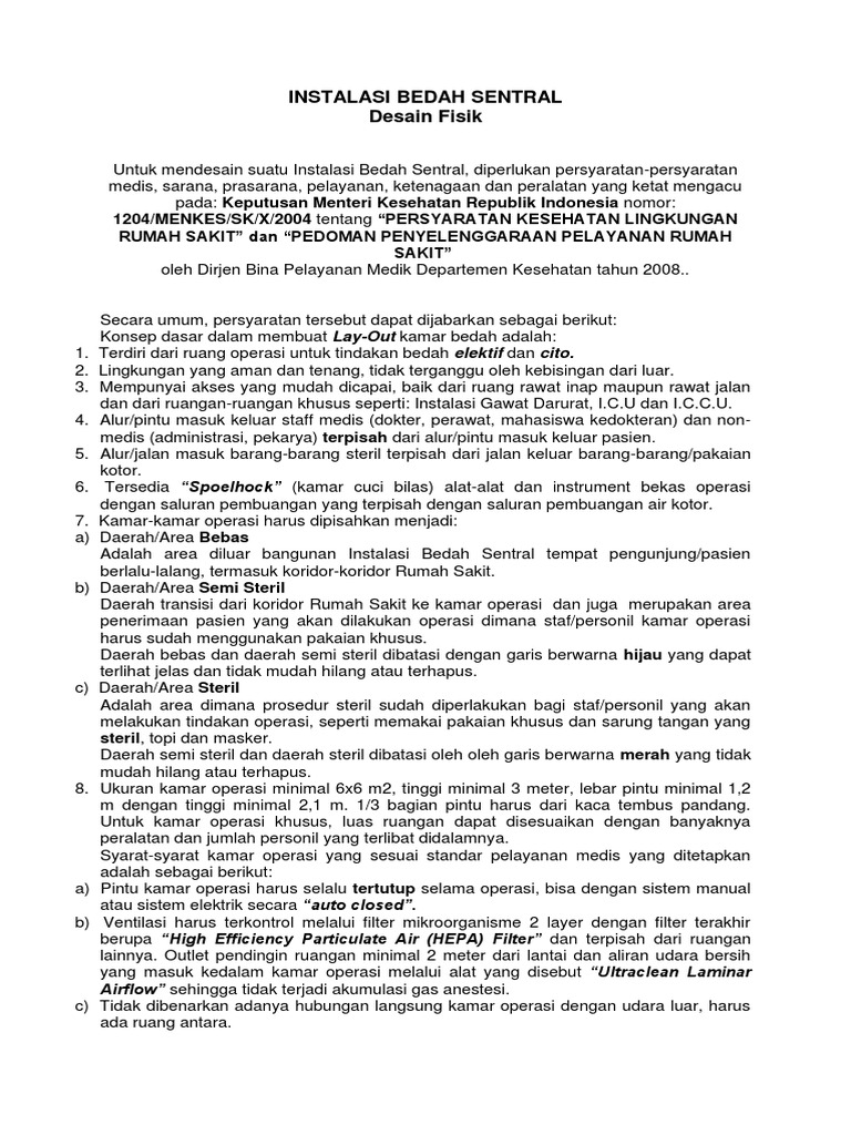 Desain Fisik Instalasi Bedah Sentral | PDF