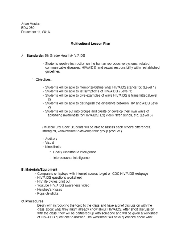 Multicultural Lesson Plan | PDF | Hiv/Aids | Public Health