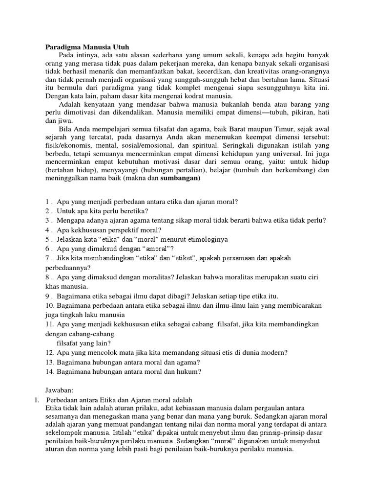 Paradigma Manusia Utuh dan Etika | PDF
