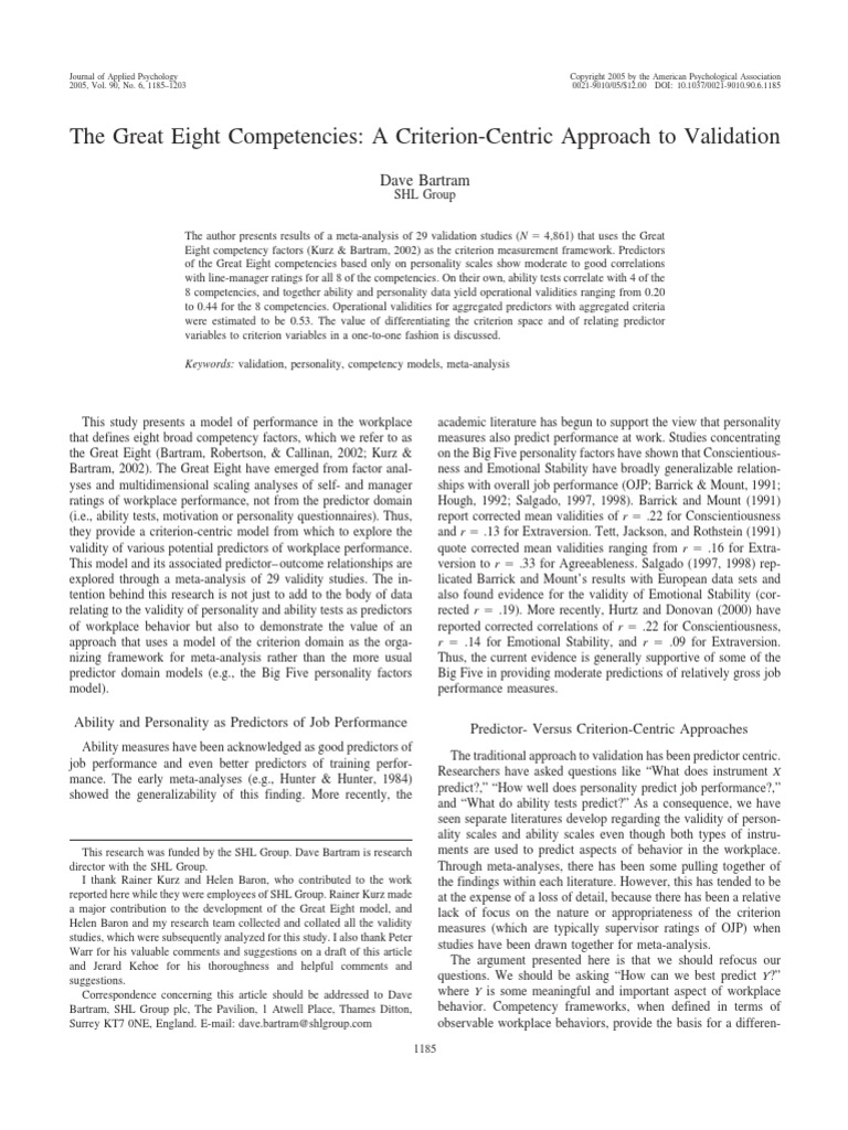 Bartram (2005, JAP) - The Great 8 Competencies | PDF | Competence (Human Resources) | Validity ...
