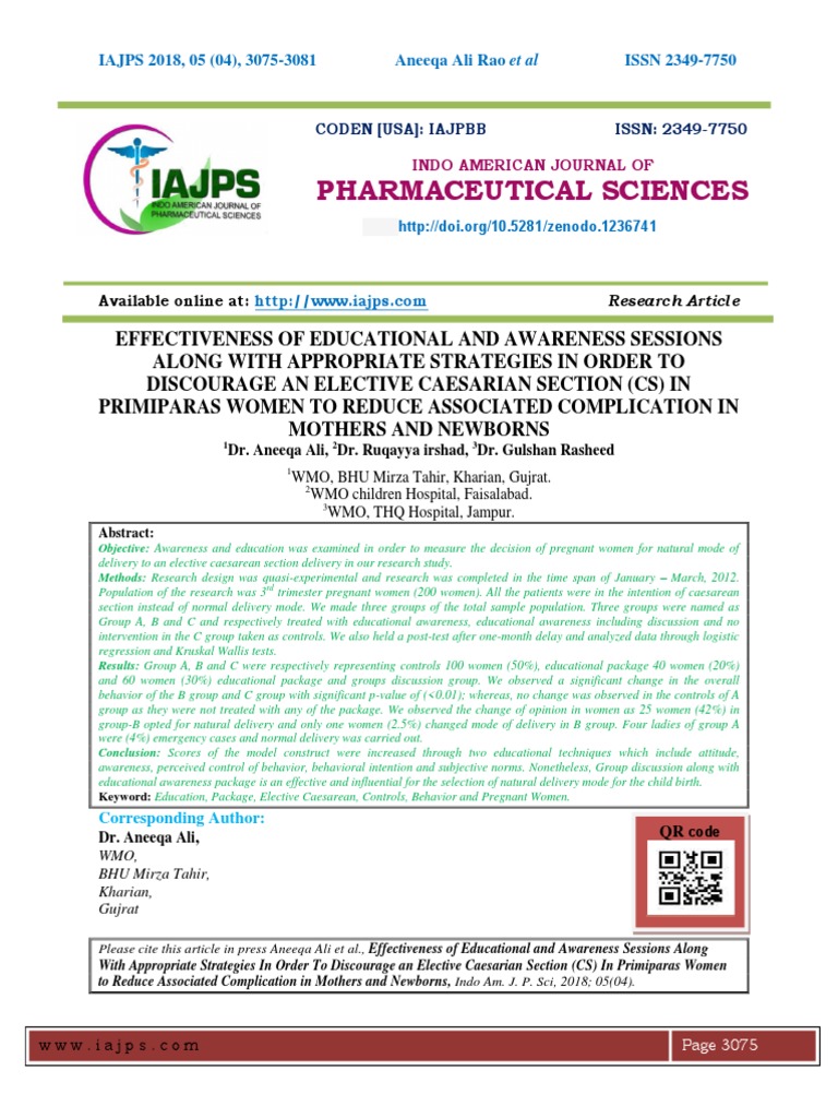 Pharmaceutical Sciences: IAJPS 2018, 05 (04), 3075-3081 Aneeqa Ali Rao ...