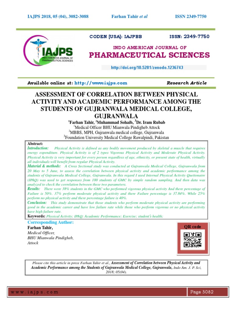 Assessment of Correlation Between Physical Activity and Academic ...