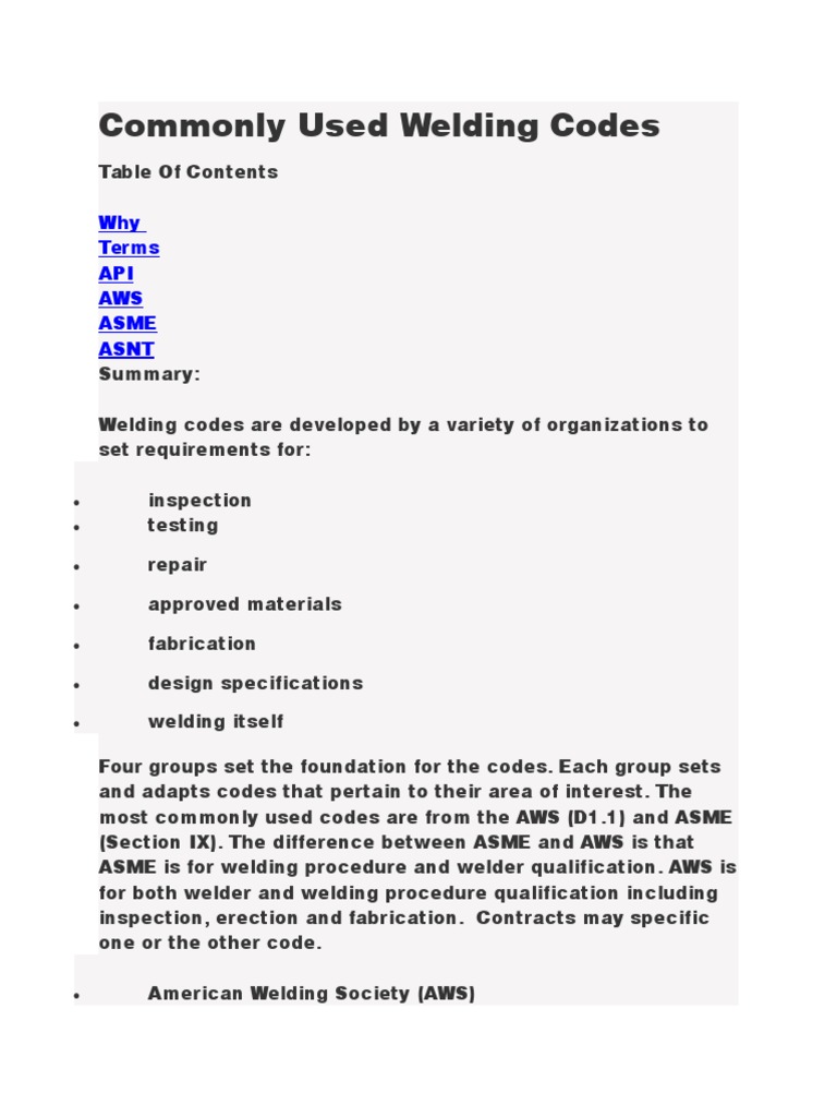 Commonly Used Welding Codes | PDF | Welding | Construction