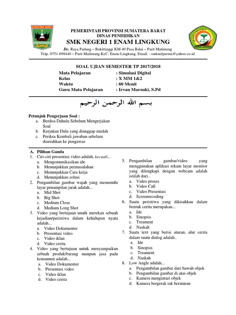 Soal Ujian Simulasi Digital Kelas X | PDF | Seni