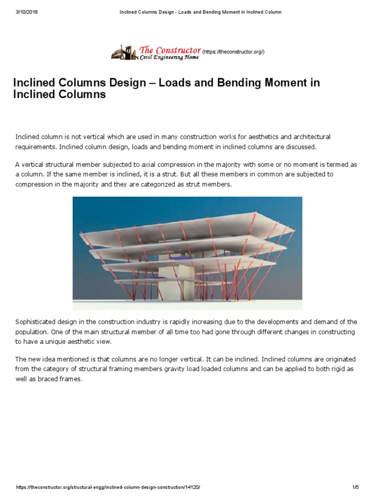 Inclined Columns Design - Loads and Bending Moment in Inclined Column ...