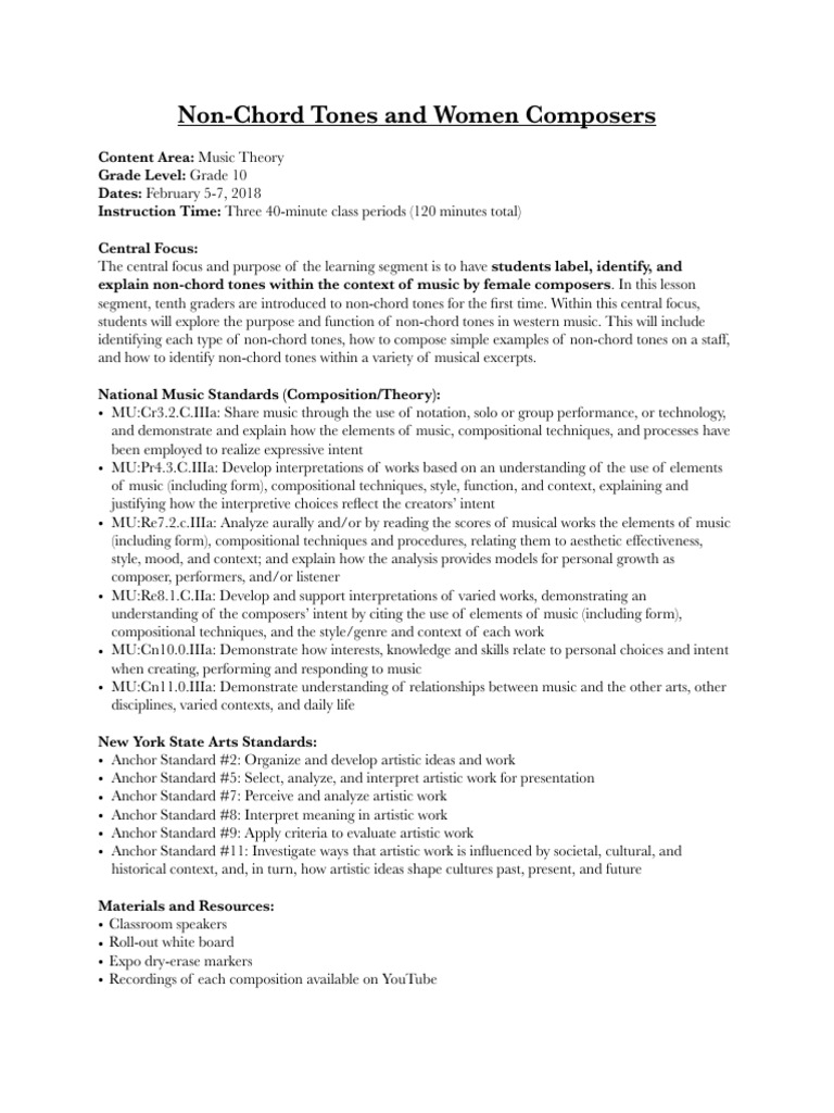 Non-Chord Tones and Women Composers Lesson Scope | PDF | Composers ...