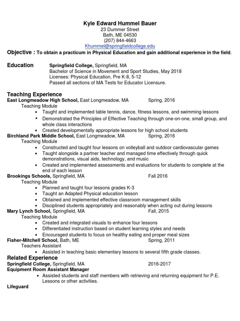 Kyle Resume Pe 2nd Revision | PDF | Physical Education | Teachers
