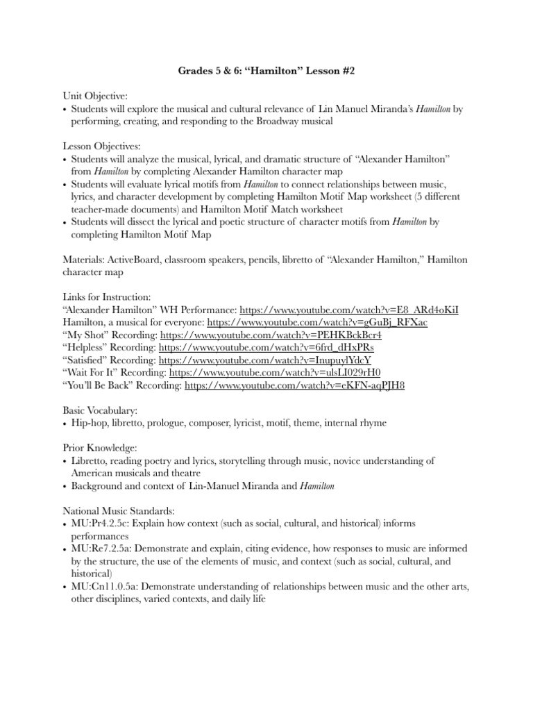 Hamilton Lesson Plan 2 | PDF | Hamilton (Musical) | Storytelling
