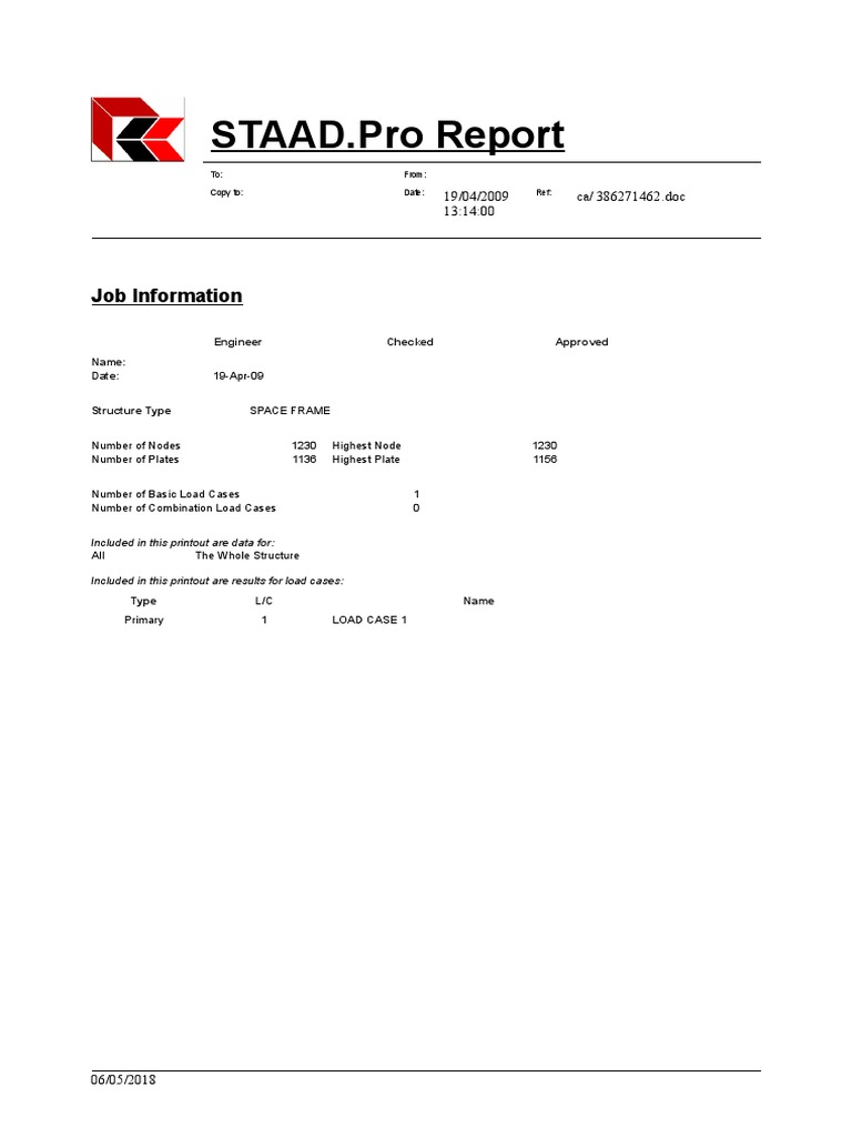 STAAD - Pro Report: Job Information | PDF