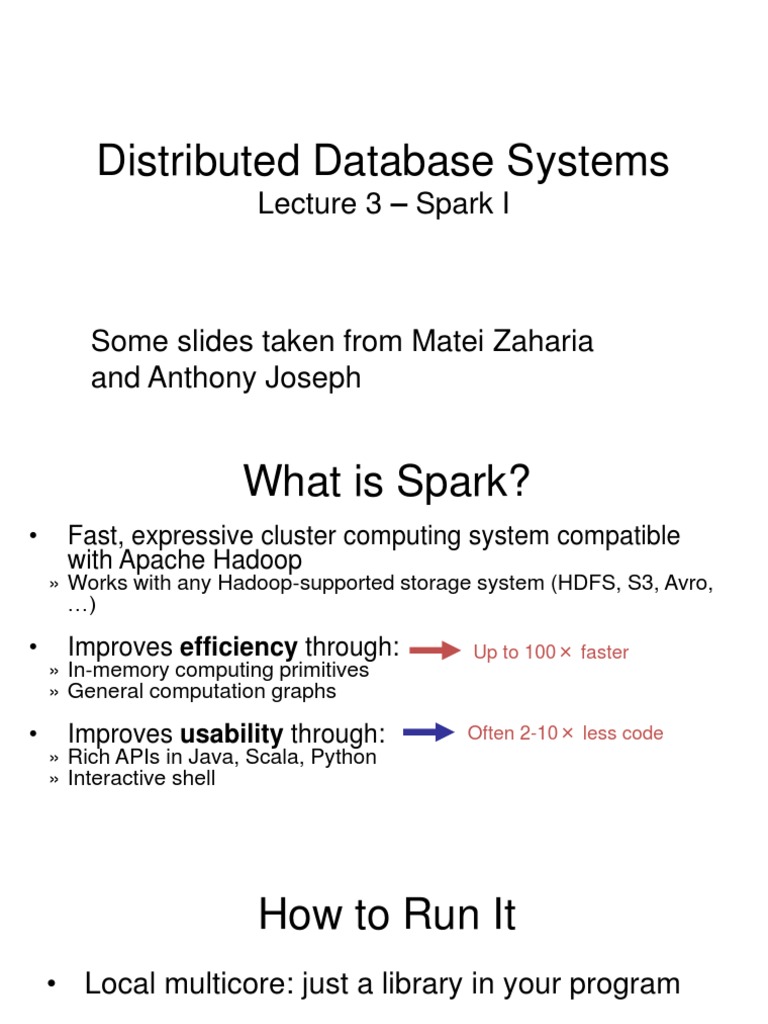 Distributed Database Systems: - Spark I | PDF | Apache Spark | Apache ...