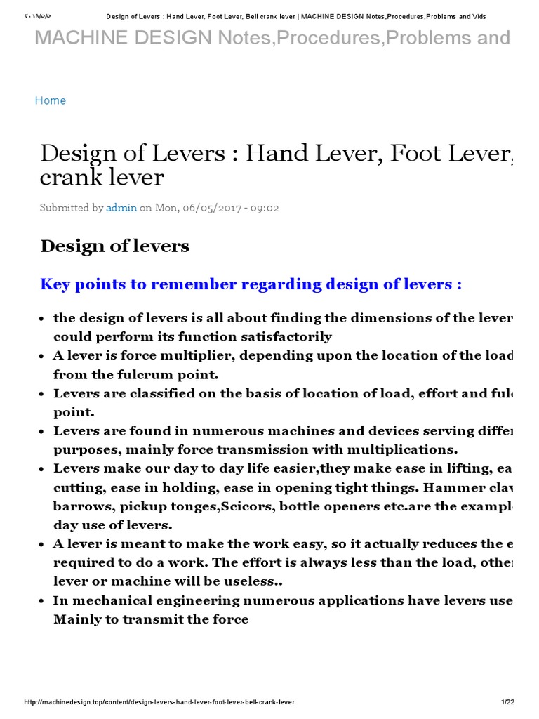 Design of Levers - Hand Lever, Foot Lever, Bell Crank Lever - MACHINE ...