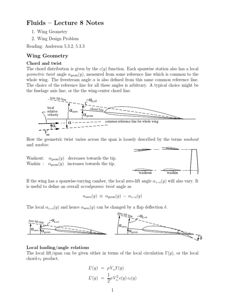Fluids - Lecture 8 Notes: Wing Geometry | PDF | Lift (Force) | Wing