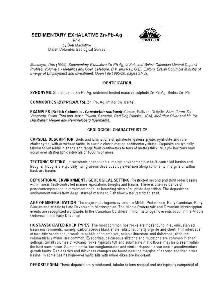 Sedex Zn-Pb-Ag Deposit Guide | PDF | Sedimentary Rock | Geology