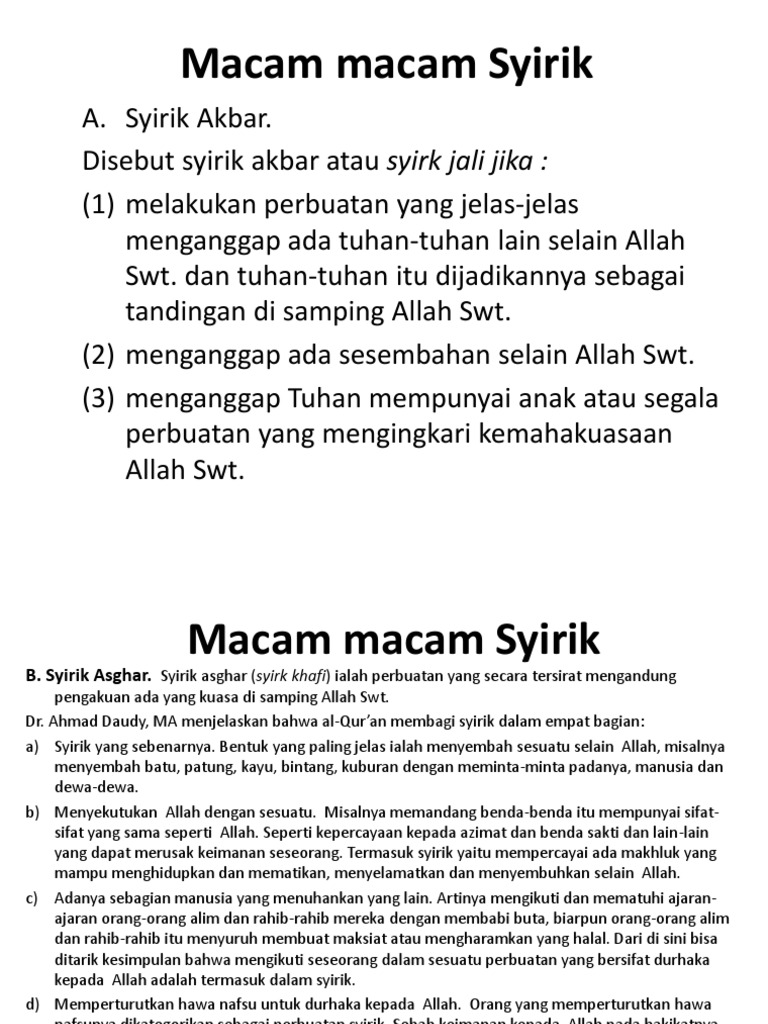 Macam Macam Syirik | PDF