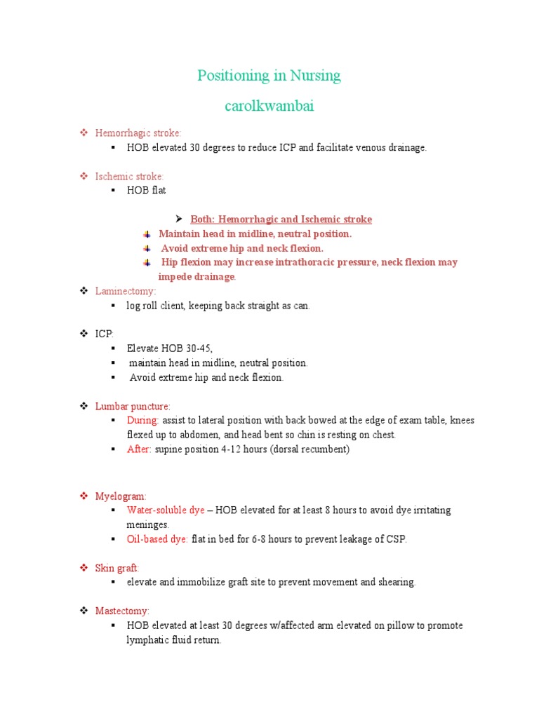 Positioning in Nursing Carolkwambai: Hemorrhagic Stroke | PDF ...