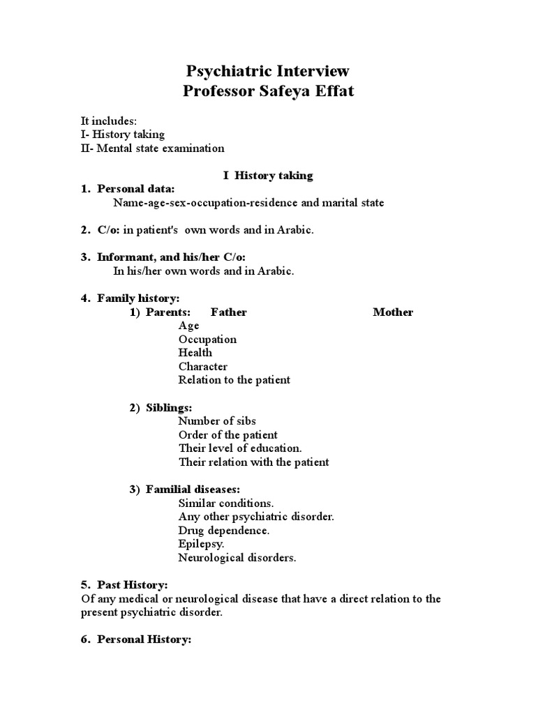 Psychiatric Interview | PDF | Psychiatric Diagnosis | Psychiatry