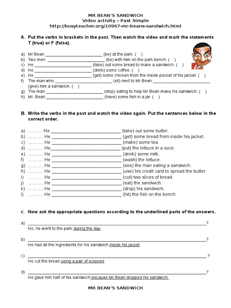 Mr. Bean's Sandwich Video Activity | PDF | Sandwich | Linguistics