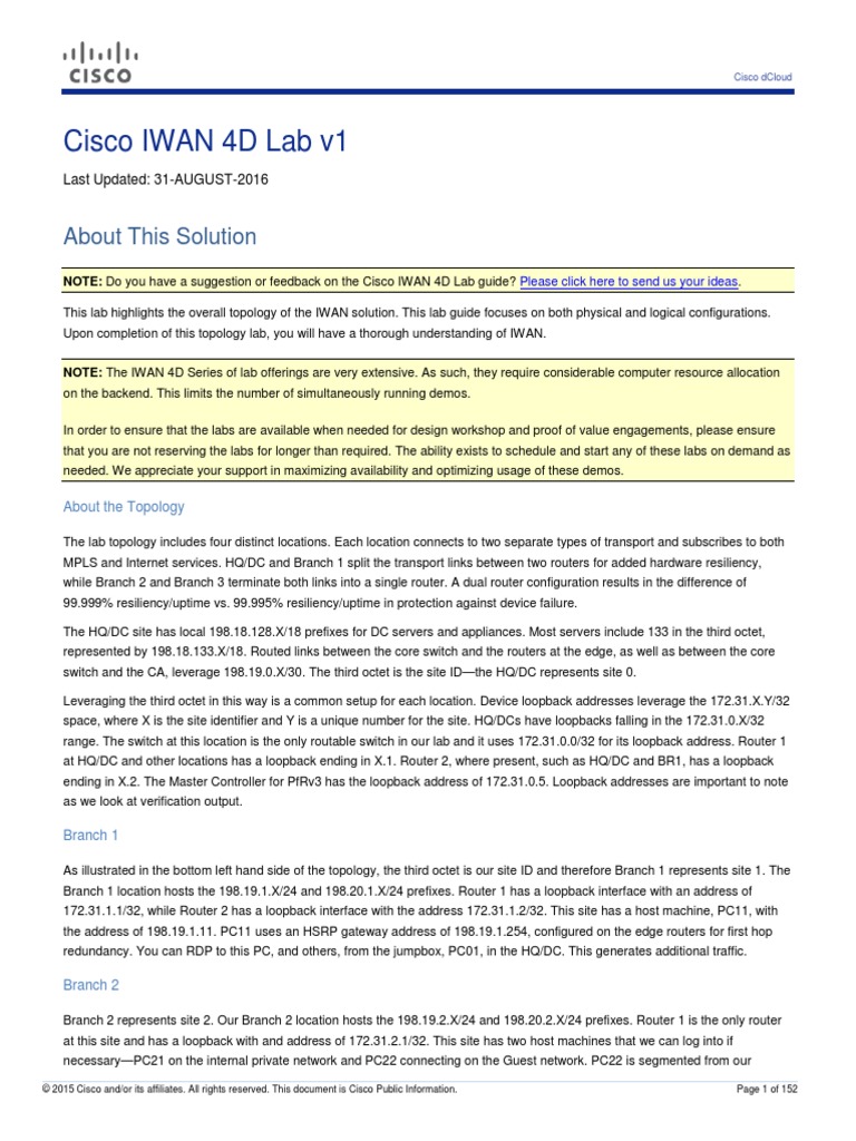 Cisco IWAN Lab Guide | PDF | Ip Address | Router (Computing)
