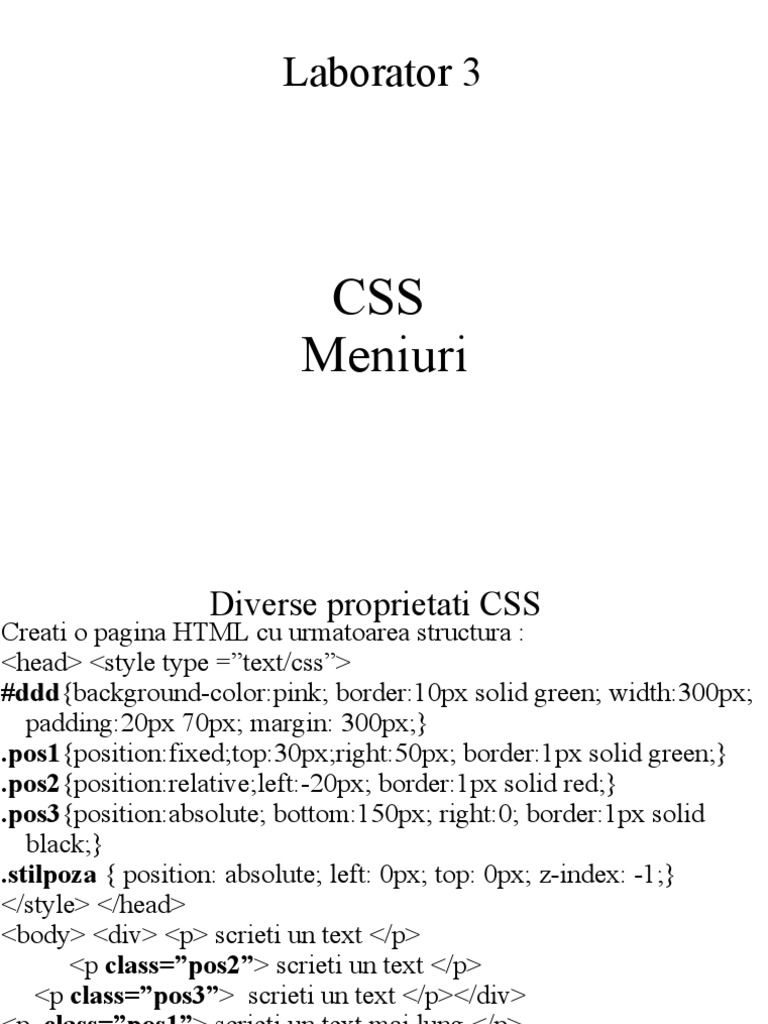 Laborator 3 HTML&CSS | PDF | Html | Web Design