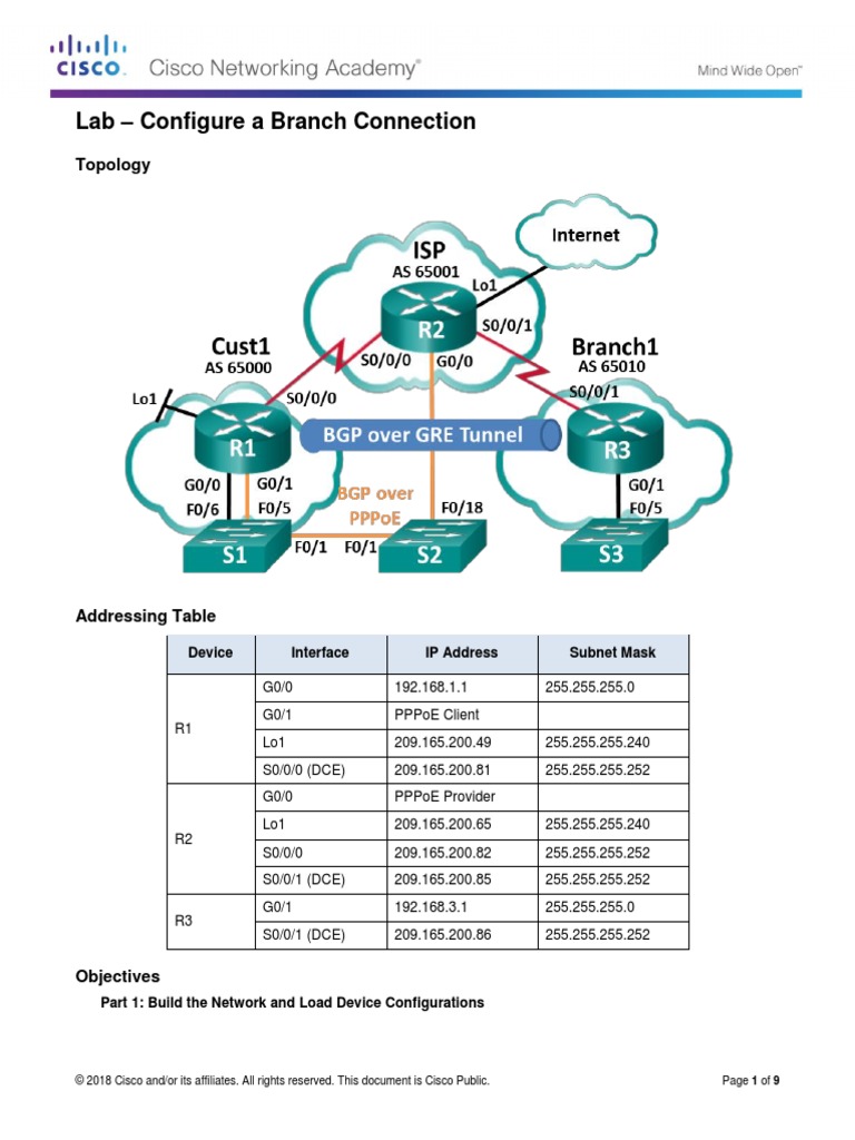 Lab - Configure A Branch Connection | PDF | Ip Address | Router (Computing)