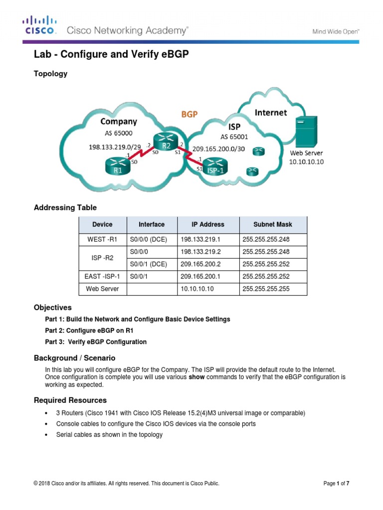 Lab - Configure and Verify EBGP | PDF | Router (Computing) | Ip Address
